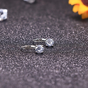 Milacolato 925 Sterling Silver 6MM Round-Cut Cubic Zirconia Classic Leverback Earrings for Women