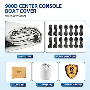 Solim Center Console Boat Cover, 17'-19' Waterproof 900D PU Heavy Duty Trailerable Boat Cover for Center Console Boat, Marine Grade Oxford UV Resistant Polyester Canvas with 17 Tie Down Straps, Gray
