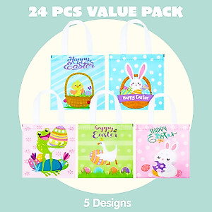 JOYIN 24 Pcs Easter Gift Bags, 8.7" x 8.7" Mini Size Creamed Tone Easter Gift Kraft Treat Goodie Bags and Basket with Handles for Easter Egg Hunt, Easter Party Favors