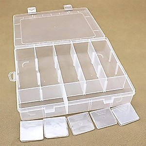 Jewelry Organizer 20-Grid Plastic Box Storage Container Case with Removable Dividers (Transparent)
