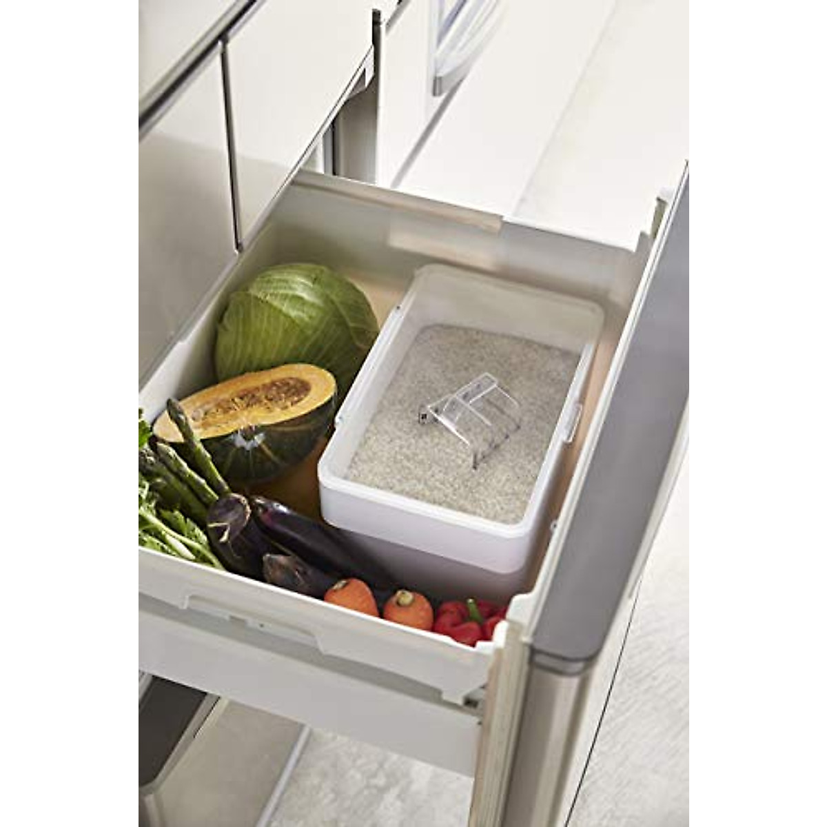 YAMAZAKI home Tower Rice Storage with Scoop Cut-Out(Includes Measuring Cup) WH Space saving, One Size, White