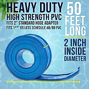 U.S. Pool Supply 2" x 50' Heavy Duty Blue Swimming Pool Backwash Hose with Hose Clamp