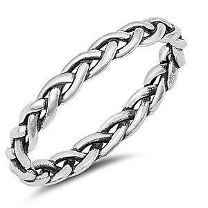 Oxidized Rope Knot Twist Stackable Ring New .925 Sterling Silver Band Size 4