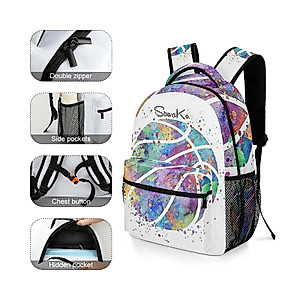 CUXWEOT Basketball Watercolor Art Personalized School Backpack Casual Schoolbag with Name for Boys Girls Gift