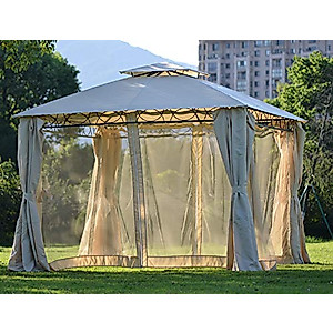 Tensun 10.6x10.6Ft Gazebo, Outdoor BBQ Gazebo Tent with UV Protection/Easy Assembly, Outdoor Canopy Tent with Mosquito Netting for Family Parties Outdoor Activities, Beige