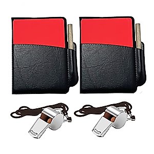 CORECISE Soccer Referee Kit,Soccer Referee Wallet Notebook with Red Card Yellow Card and Metal Referee Coach Whistle for Football Soccer,2 Pack
