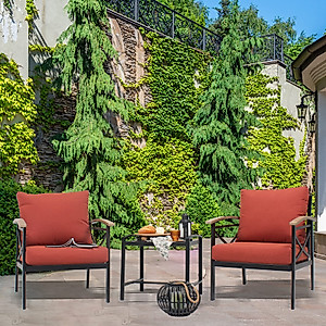 VARVIND 3 Pcs Outdoor Patio Furniture Set,Patio Conversation Sofa Set with Side Table,All Weather Patio Bistro Set,Outdoor Porch Chairs with Cushion for Garden,Backyard,Lawn,Poolside(Red)