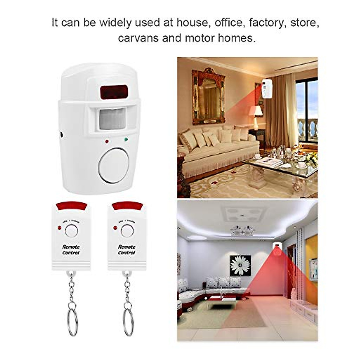 Motion Sensor Alarm, PIR Motion Sensor Detector Security Alarm System for Home Garage, 105dB Infrared Motion Alarm with Remote Control