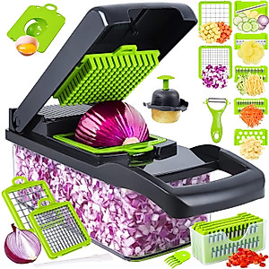 Vegetable Chopper Pro Food chopper – 14 in 1 multifunctional Onion Chopper, Kitchen Vegetable Slicer Dicer, 8 blade Vegetable Slicer Mini Food Processor – Multifunction Mandoline Slicer for Kitchen
