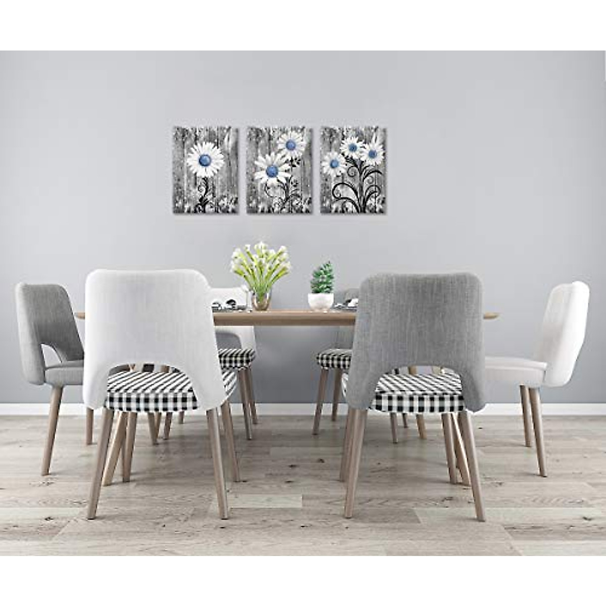 Zlove 3 Pieces Bathroom Picture Wall Decor Rustic Blue Daisy Flowers Giclee Print Gallery Wrap Modern Floral Home Kitchen Decor Ready to Hang 12x16inchx3pcs