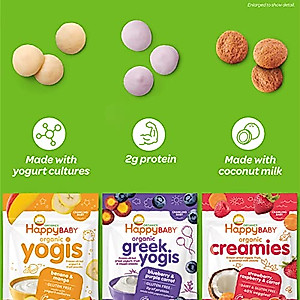 Happy Baby Organics Baby Snacks, Yogis, Freeze Dried Yogurt & Fruit Snacks, Gluten Free Snack for Babies 9+ Months, Mixed Berry, 1 Ounce (Pack of 1)
