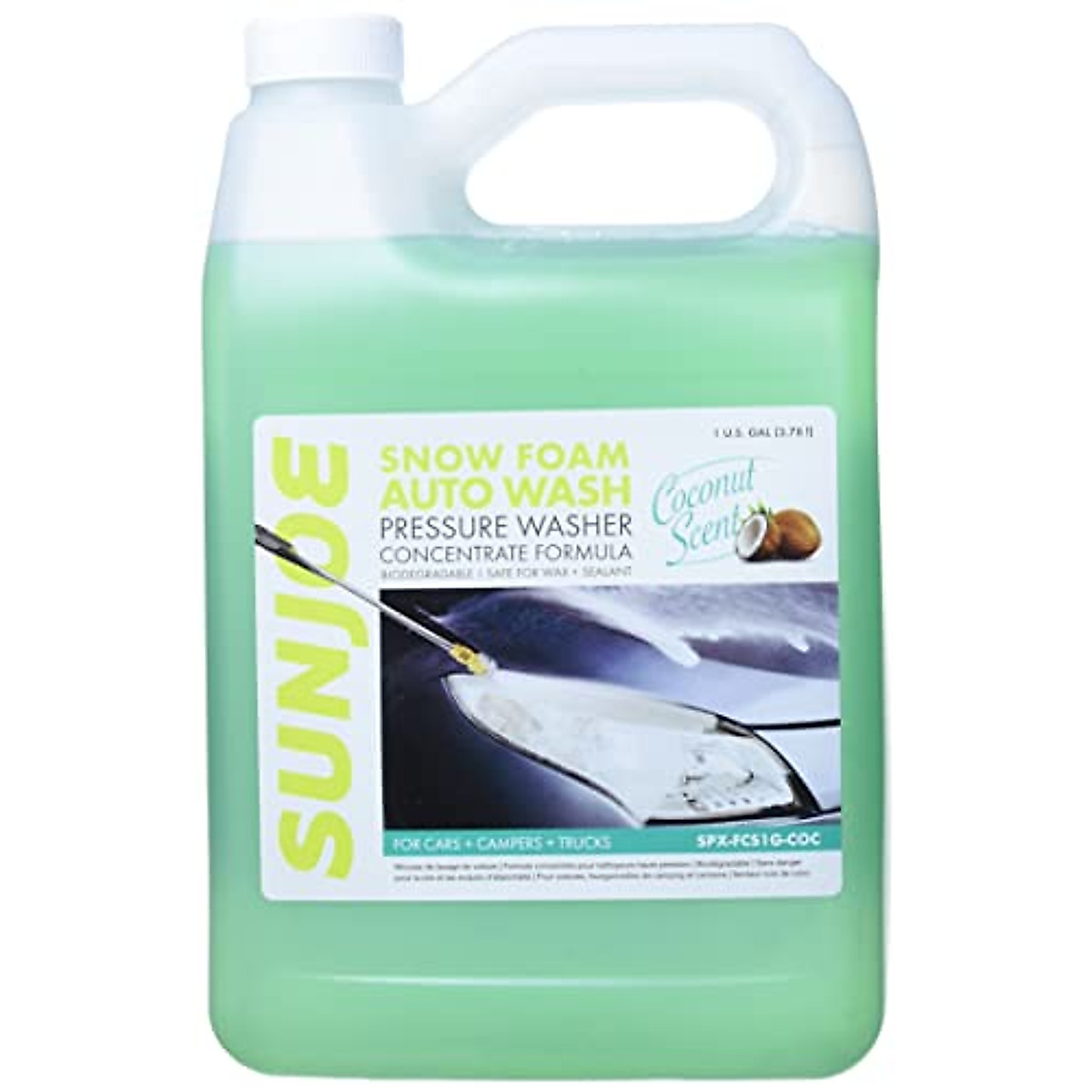 Sun Joe SPX-FCS1G-COC Premium Snow Foam Coconut Scent Car Wash Soap & Cleaner, 1 Gallon