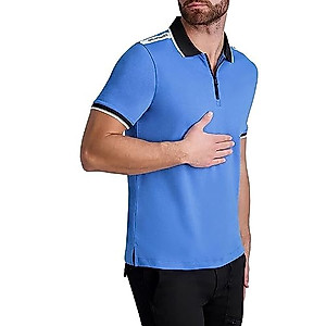 Karl Lagerfeld Paris Men's Polo Half Zip with Logo Tape Cotton Blend, Blue, Small