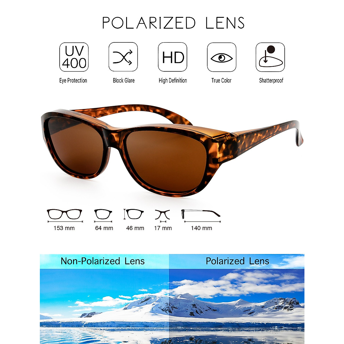 The Fresh High Definition Polarized Wrap Around Sunglasses for Wide Prescription Glasses 64mm Gift Box (F304-Tortoise, Brown)