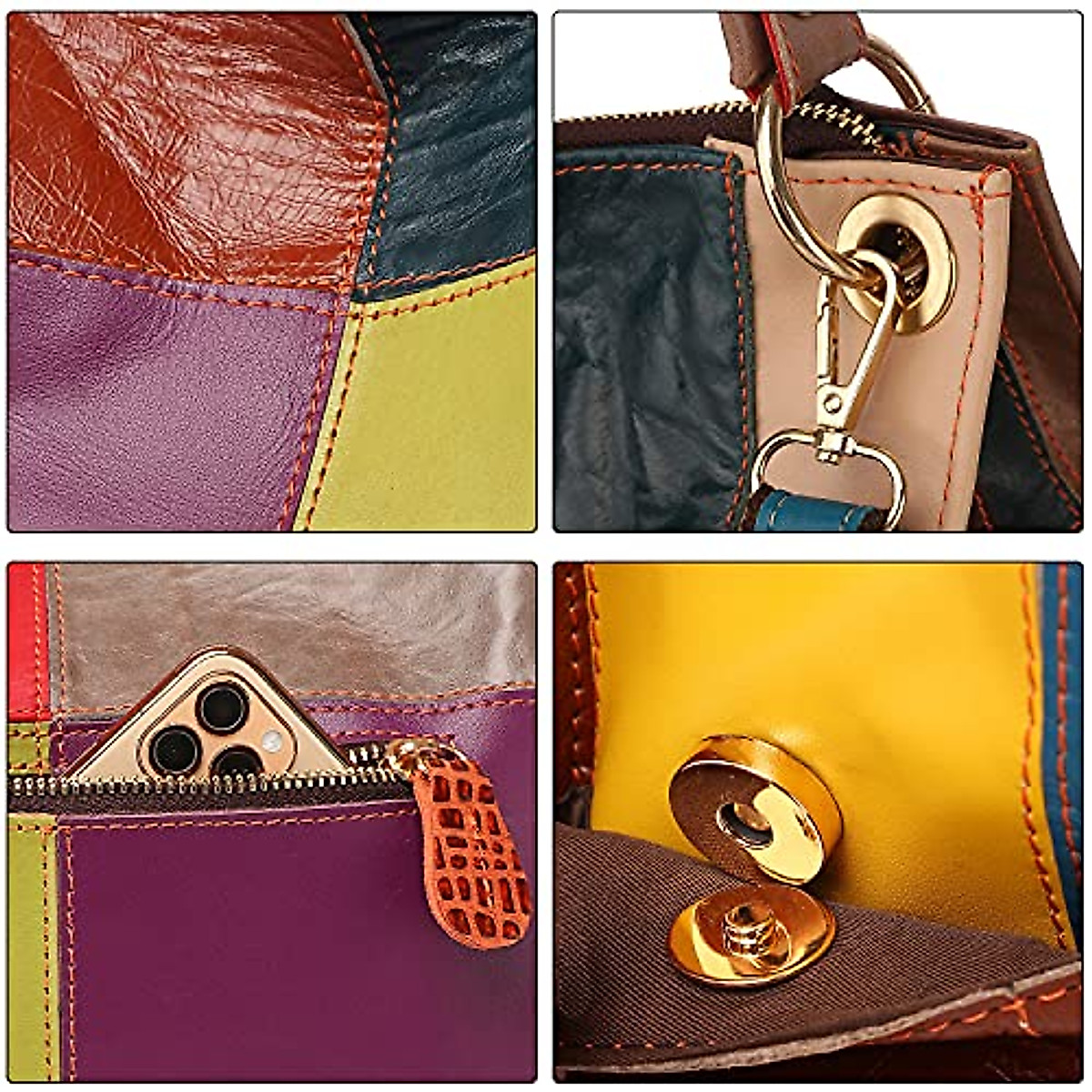 Segater Women Random Multicolor Tote Handbag Cube Splicing Design Shoulder Bag Colorful Shopper Satchel Purses