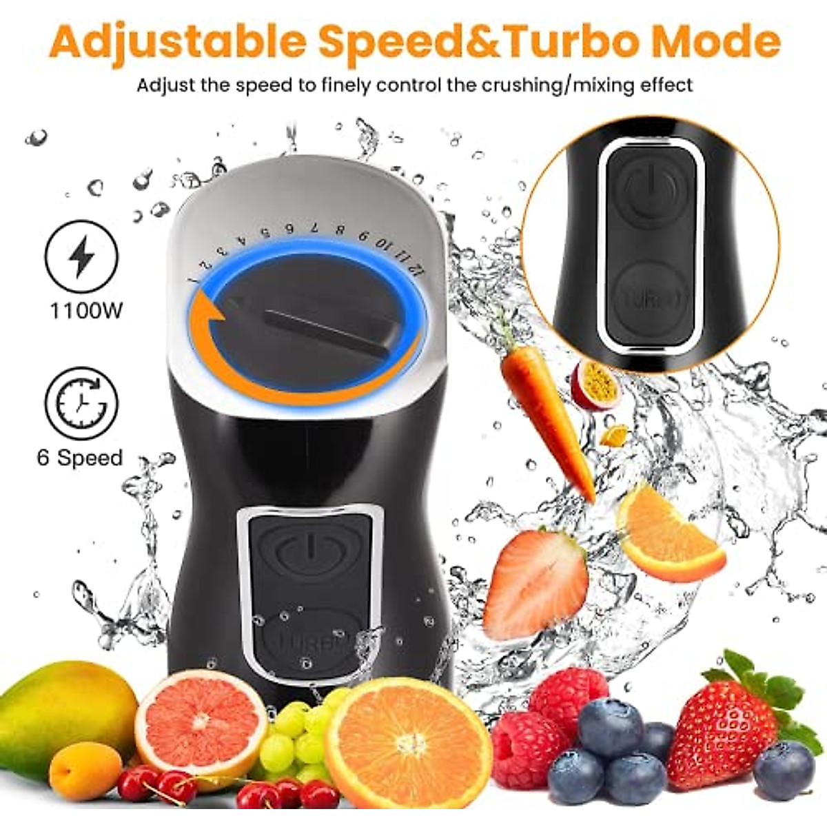 Immersion Blender Handheld, 800W 12-Speed Hand Blender, 5 in 1 Emersion Stick Blender Electric, 600ml Beaker, 500ml Chopper, Egg Whisk, Milk Frother