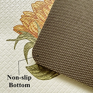 UKELER Farmhouse Kitchen Rug Set 2 PCS Sunflower Floral Waterproof Laundry Room Rugs Runner Non Slip Cushioned Anti-Fatigue Area Rugs for Kitchen Laundry Room