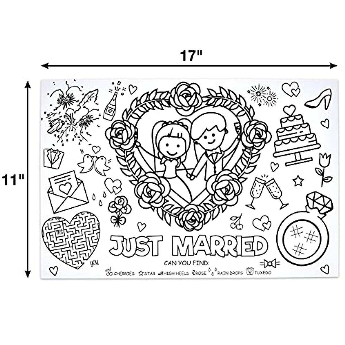 Gift Boutique 50 Disposable Wedding Activity Place Mats for Kids Coloring Paper 11" x 17"Game Table Mat Sheets