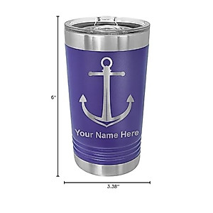 LaserGram 16oz Vacuum Insulated Pint Tumbler, Boat Anchor, Personalized Engraving Included (Dark Purple)