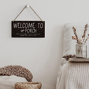 SENJIAN Rustic Porch Wood Decor Sign, Welcome to the Porch Printed Wood Sign Wall Art, Hanging Door Sign, Decorative Wood Sign Home Decor 12" x 6"