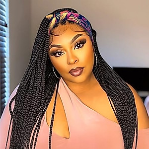 Braided Wigs with Headband Attached for Black Women Twist Crochet Hair Wrap Jumbo Synthetic Cornrow Black Box Braid Long CrochetTwistWig 30Inch