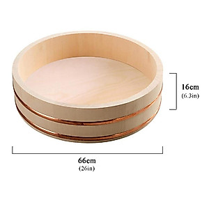 Japanese Wooden Hangiri Sushi Rice Mixing Bowl Tub Sushi Oke Copper Bands for Sushi Restaurant Kitchen,66cm/26in