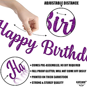 KatchOn, Glitter Happy Birthday Banner Purple - Prestrung, 10 Feet | Cursive Purple Happy Birthday Sign, Purple Birthday Decorations for Women | Purple Birthday Banner for Purple Party Decorations