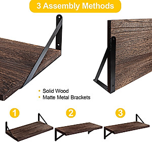 SAUMONIERES Floating Shelves Wall Bookshelf for Bedroom Bathroom Living Room Wood Wall Mounted Wide Deep Storage, Rustic Brown 24 Inch Wall Shelves Set of 2