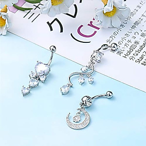 HANPABUM 6Pcs 14G Belly Button Rings Dangle for Women Surgical Steel Navel Rings Body Piercing Jewelry