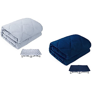 2 Pack, Sheet for Regalo My Cot Portable Toddler Bed, Joovy Travel Cot (Sheet Only, Bed not Included), Soft Child Travel Cot Padded Cover, Navy & Grey