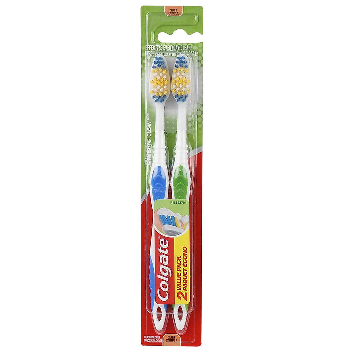 Colgate Classic Clean Full Head Toothbrush, Soft, 2 Count (Pack of 1)