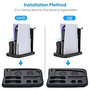 Charging Display Stand Compatible with PS5 VR, Vertical Stand with Cooling Fan Compatible with PS5 DE/UHD Storage Bracket Charger Station Compatible with PS5/PS5 VR Move Controller with 4 USB Hub