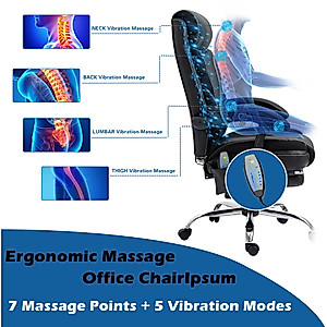 Duoku Massage Office Chair Big and Tall Desk Chairs with Wheels 350lb Comfortable Lumbar Support Computer Chair Ergonomic Executive High Back PU Leather Work Chair for Adults Women, Black