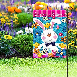 Spring Easter Bunny Garden Flag Double Sided 12" x 18", Polyester Double Sided Easter Yard Flag, Happy Easter Spring Garden Flag Yard Decorations