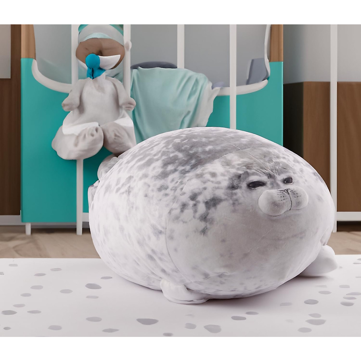 Ryttir 24 Inch Fuzzy Large Seal Stuffed Animal, Soft Stuffed Seal Toy Cuddly Bedroom Seal Plush, Funny Seal Gifts for Girls Boys