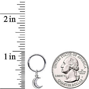 Body Candy 16G Steel Hinged Segment Ring Seamless Dangle Cartilage Clear Accent Crescent Moon Nose Hoop 3/8"