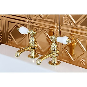 Kingston Brass CC5L2 Vintage Basin Faucet (1) CCPL1CSC (1) CCPL1CSH, 3-1/2 inch spout reach, Polished Brass