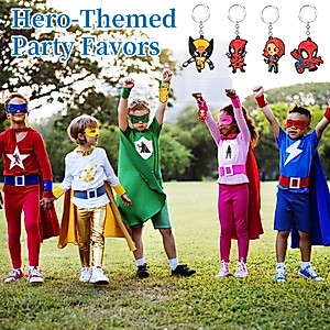 74PCS Super Hero Party Favors Comics Keychain Stickers for Hero Themed Party Supplies, Collect keychains for Bulk Party Favors, School Day Birthday Christmas Party Supplies for Kids
