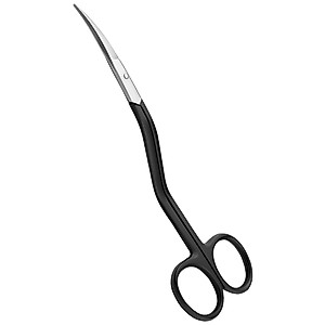 MAKER AND MARKET Applique Long Thin Needlepoint Blade 6.1 Inch - Double Bent Curved Offset Handle Scissors with Pouch Sleeve for Embroidery, Fabric, Thread, Knitting, Sewing, Arts & Craft (Black)