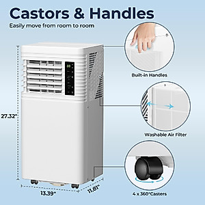 R.W.FLAME 8,000 BTU Air Conditioner cool Up to 350 Sq.Ft, 4 Modes Portable AC Unit with 24Hrs Timer/LED Display/Remote Control/Installation Kits, AC Unit for Bedroom, White…