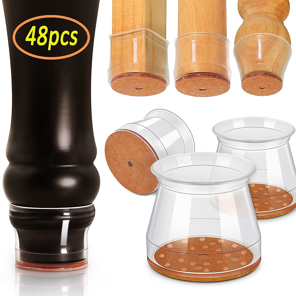 Ansible 48 pcs Chair Leg Floor Protectors, Furniture Felt Pads Silicone Covers caps for Chairs,Chair Leg Protectors for Hardwood Floors (Large fit:1.3''-2'')