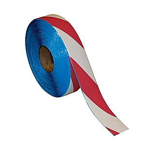 SmartSign Red 2 inch x 100 feet White Striped Floor Marking Tape, 32 mil Vinyl Floor Tape, Superior Mark Industrial Use Safety Tape with Beveled Edges, Strong Adhesive, for Gym/Warehouse