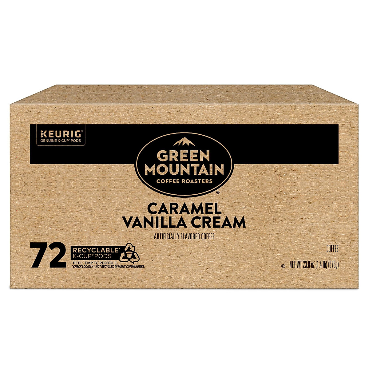 Green Mountain Coffee Roasters Caramel Vanilla Cream, Single-Serve Keurig K-Cup Pods, Flavored Light Roast Coffee, 12 Count (Pack of 6)