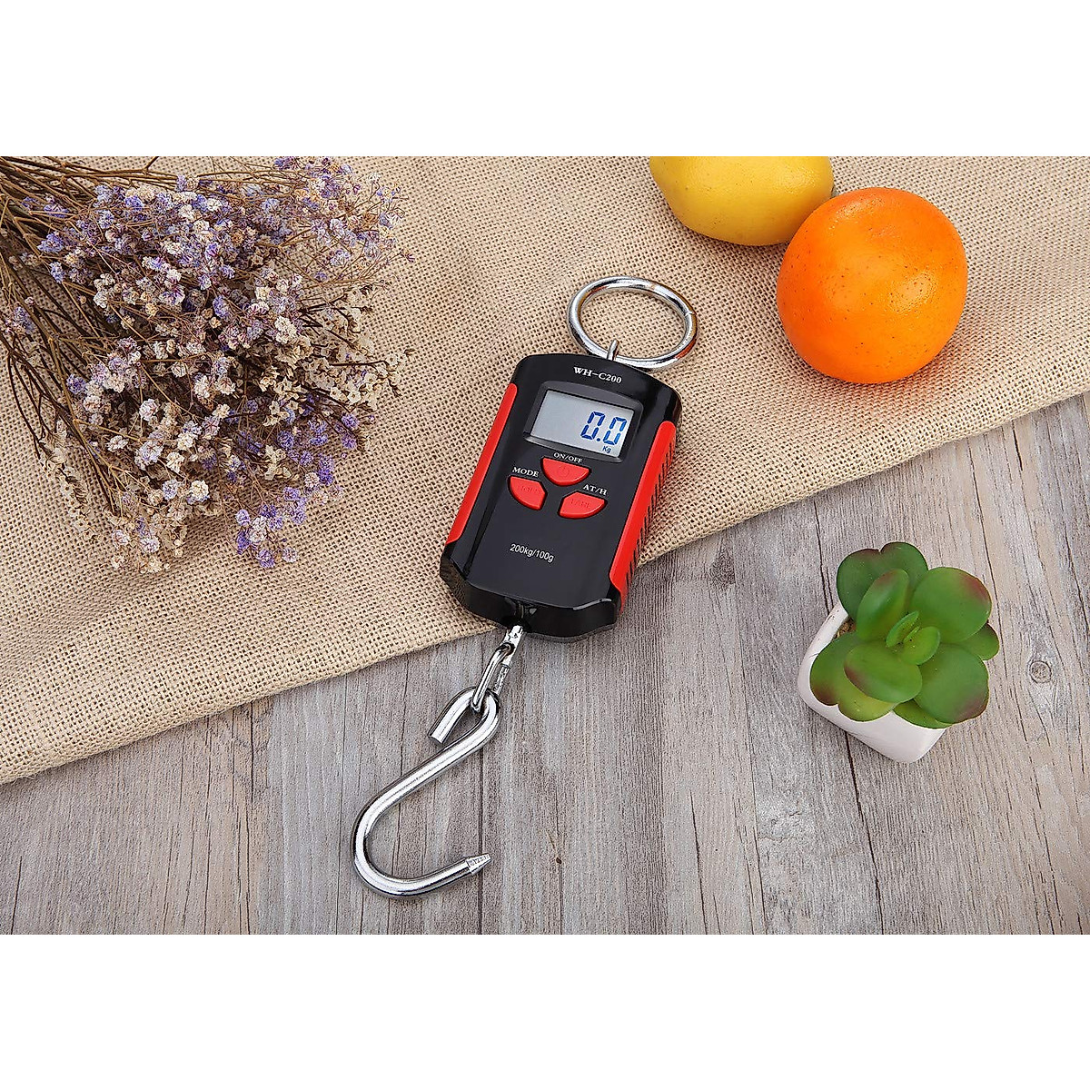 Klau Portable Mini Crane Scale 200 kg / 400 lb Heavy Duty Digital Scales LCD Display with Backlight for Home Farm Market Fishing Hunting Black and Red