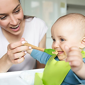 R HORSE 6Pcs Silicone Baby Forks and Spoon Set with Beech Handle Blue Green Silicone Baby Feeding Set BPA-Free Baby Training Utensils Set for Toddlers Boy Girl Self Feeding