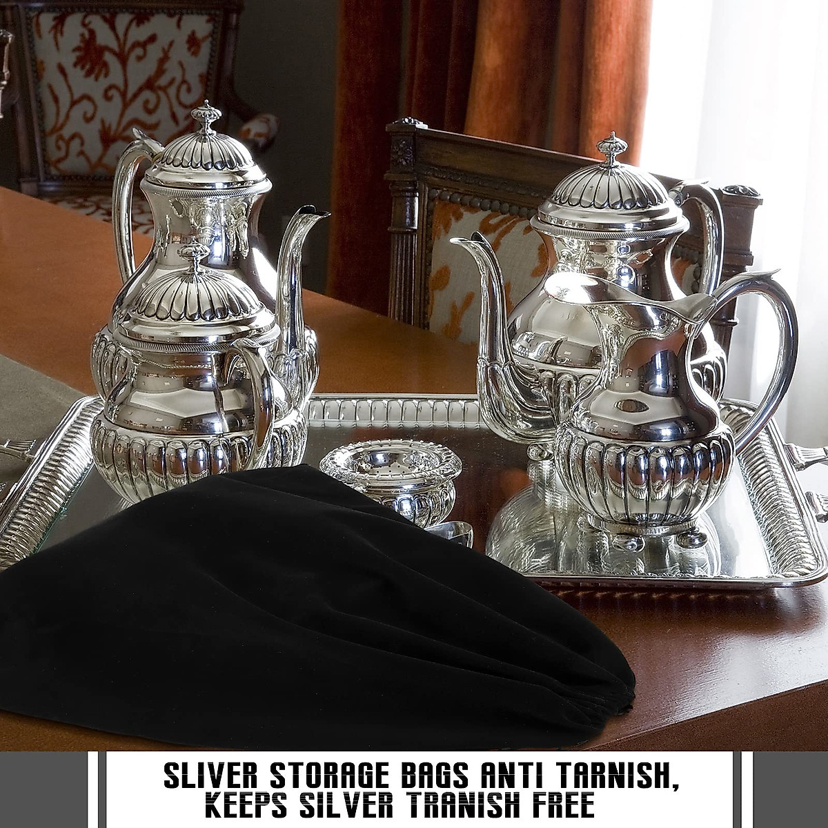 Riakrum 12 Pcs Silver Storage Bags, 18 x 18 Inch Anti-Tarnish Cloth Bag Jewelry Storage Bags Silverware Bags Fabric Cloth Bags for Silver Jewelry Silverware Protection Flatware Silver Plate (Black)