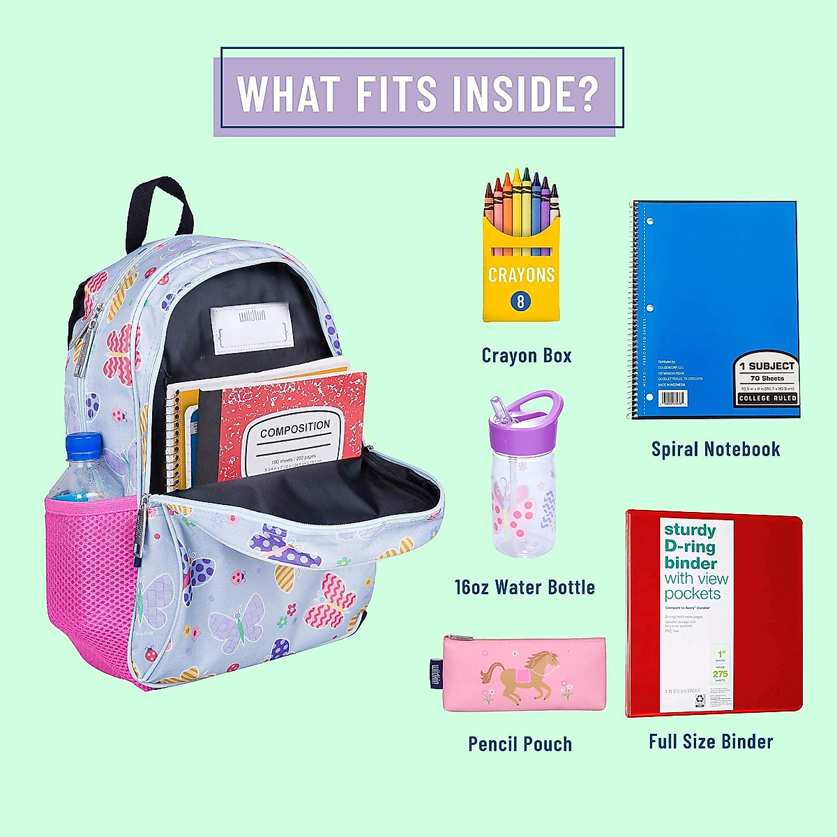 Wildkin 15 Inch Kids Backpack Bundle with Lunch Box Bag (Butterfly Garden)