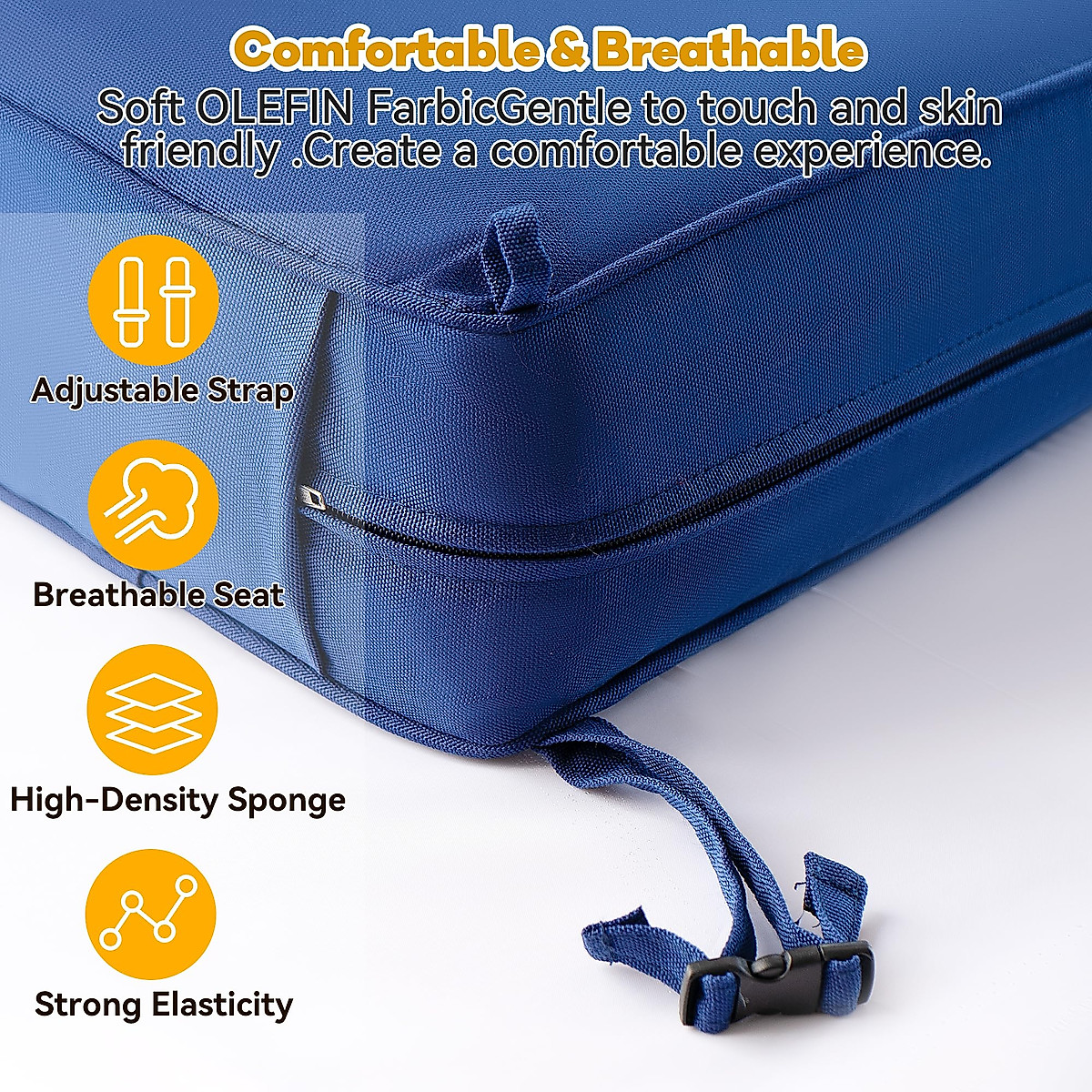 Outdoor Deep Seat Cushion Set of 2,24 x 24 Inch, Deep Seat,Back Cushion and Pillow with Removable Cover and Adjustable Straps for Chair, Sofa, and Couch