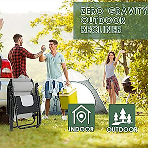FDW Oversized Padded Zero Gravity Chair Lounge Chair Outdoor Patio Recliner with Cup Holder Adjustable Headrest for Patio Pool Deck Camping Support 380lbs (1, Grey)