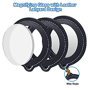 3Pcs Leather Necklace Magnifying Glass, 10X Reading Magnifier for Seniors & Kids, 80MM Magnifying Lens for Book Newspapers Reading,Inspection, Coins, Jewelry, Exploring